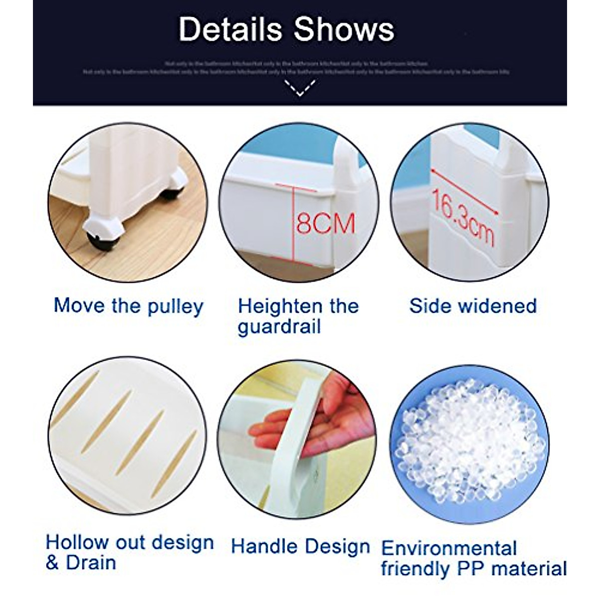 BAOYOUNI Slim Rolling Cart Between Washer Dryer Cabinet Storage Shelf Rack Narrow Slide Out Tower Organizer Space Saving Shelving Units with Wheels (3-Tier)