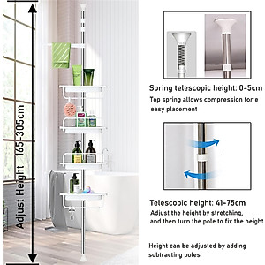 Gigecor Bathroom Shower Corner Caddy Tension Pole, Corner Shower Caddy, 4-Tier Adjustable Corner Shower Shelf, Floor to Ceiling Storage Rack Organizer Holder, Bathroom Space Saving Storage Rack