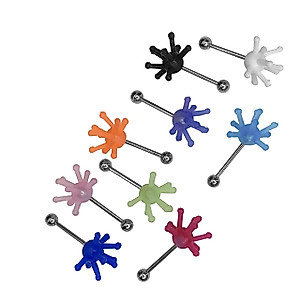 Luxe Modz 9 Pcs 14g Straight Barbell Tongue Rings Nipple Ear Rings Barbells Stud 16mm Surgical Steel Soft Silicone French Tickler Body Piercing Jewelry