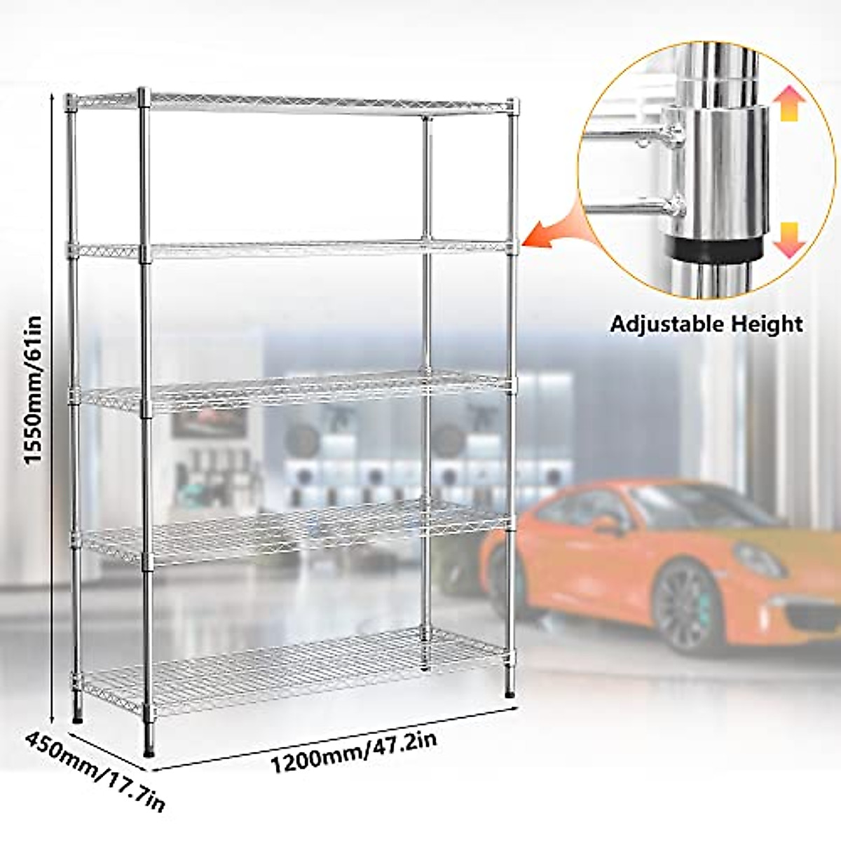 Baoz 4 Tier Heavy Duty Storage Shelving Unit with Adjustable Layers Metal Wire Storage Rack for Pantry Closet Kitchen Restaurant (47.2" x 17.7" x 61", Chrome-Plated)