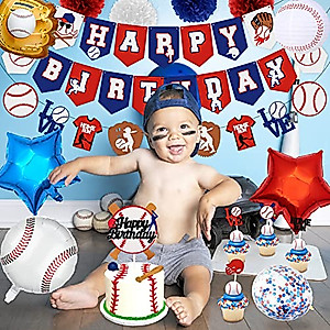 Baseball Birthday Party Decorations Sports Party Supplies Baseball Theme Happy Birthday Banner Cake Topper Balloons Paper Pom Poms Lanterns for Boys Girls Birthday Baby Shower (Baseball-01)