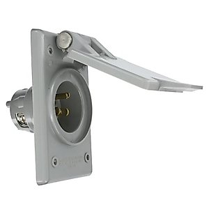 Leviton 5278-CWP Straight Blade Flanged Male Power Inlet Receptacle, 15 A, 125 V, Nylon Face, Body and Strap, Gray