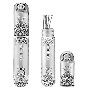 GORGECRAFT Vintage Needle Storage Case Antique Silver Needles Tubes Toothpick Keeper Holder Box Container Portable Sewing Supplies Tools for Embroidery Cross Stitch Hand Crafts 3.46x0.59inch
