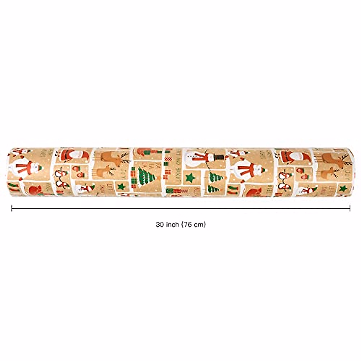 RUSPEPA Christmas Wrapping Paper, Jumbo Roll Kraft Paper - Red and Green Santa Claus, Polar Bear, Penguin, Snowman, Reindeer and Sleigh Design for Holiday Gift Wrap - 30 Inches x 100 Feet