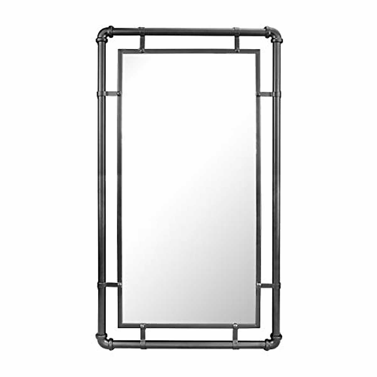 Stonebriar Rectangular Industrial Black Metal Pipe Hanging Wall Mirror, 29.1" x 16.7"