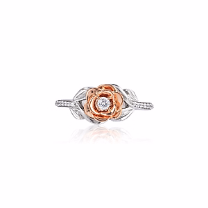 Jewelili Enchanted Disney Fine Jewelry 10K White Gold and Rose Gold 1/5 Cttw Diamond Belle Rose Ring