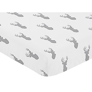 Sweet Jojo Designs Grey Woodland Deer Boy Fitted Crib Sheet Baby or Toddler Bed Nursery Photo Op - Gray and White Stag