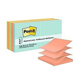 Post-it Pop-up Notes, 3x3 in, 12 Pads, America's #1 Favorite Sticky Notes, Beachside Café Collection, Pastel Colors, Recyclable (R330-12AP)