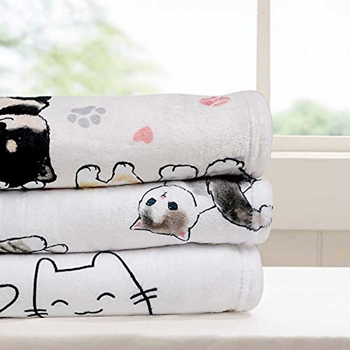 Cat Blanket for Girls and Women - Funny Cat Gifts for Cat Lovers, Cute Animals Pet Pattern Kids Kawaii Room Decor Cat Theme Soft Flannel Throw Blanket 60 x 50 Inch