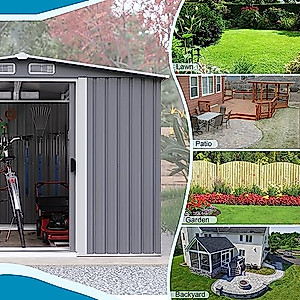 Goohome 8x6 FT Sheds & Outdoor Storage, Sturdy Metal Galvanized Steel Garden Storage Shed W/Lockable Sliding Doors, Built-in-Handles, 4 Air Vents, Waterproof Spacious Utility Tool Storage Bike Shed