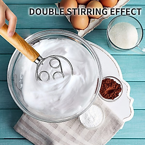 TEEVEA Danish Dough Whisk Stainless Steel Hook Dutch Style Bread Dough Hand Mixer Wooden Handle for Sourdough Making Baking Whisking Tools and Supplies