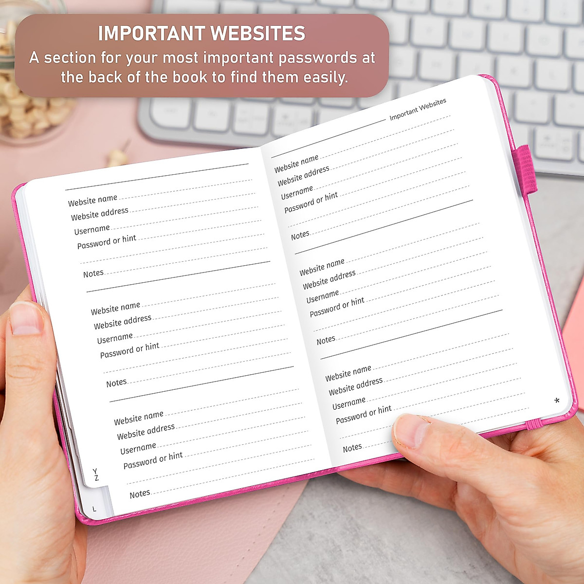 GoGirl Password Book with Alphabetical tabs - Internet Address & Password Keeper Logbook for Password Organization. Journal Notebook for Saving Website Logins Pocket Size 4.0"x5.5", Hot Pink