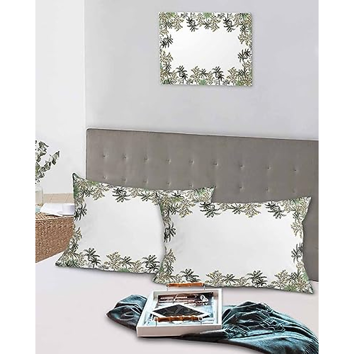 Edwiinsa Tropical Plants Pillow Covers King Standard Set of 2 20x36 Bed Pillow, Summer Lemon Tree Teal Peacock Plush Soft Comfort for Hair/Skin Cooling Pillowcases with Envelop Closure