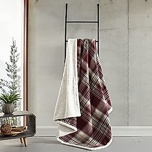 Eddie Bauer - Throw Blanket, Cotton Flannel Home Decor, All Season Reversible Sherpa Bedding (Twin Lakes Red, Throw)