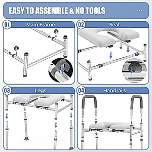 Raised Toilet Seat with Handles, Stand Alone Elongated Toilet Riser with arms and Widen seat, Heavy Duty 400lb Adjustable Commode Chair with Safety Frame, Shower Chair for Elderly, Handicap Pregant