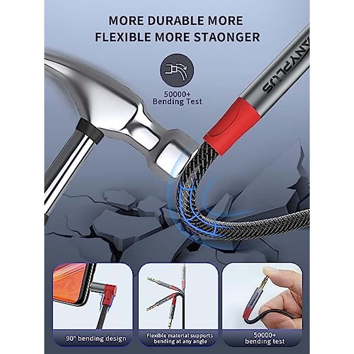 ANYPLUS Aux Cord, Headphone Jack to Headphone Jack Aux Cable 90 Degree 3.5mm Audio Cable Male to Male Fish Wire Braided Auxiliary Cord for Android for Car Compatible with iPhone,iPod,iPad,Speakers