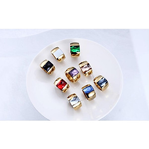 PAMTIER Women's Stainless Steel Gemstone Statement Ring Chunky Vintage Dome Wedding Band Gold Black Size 7