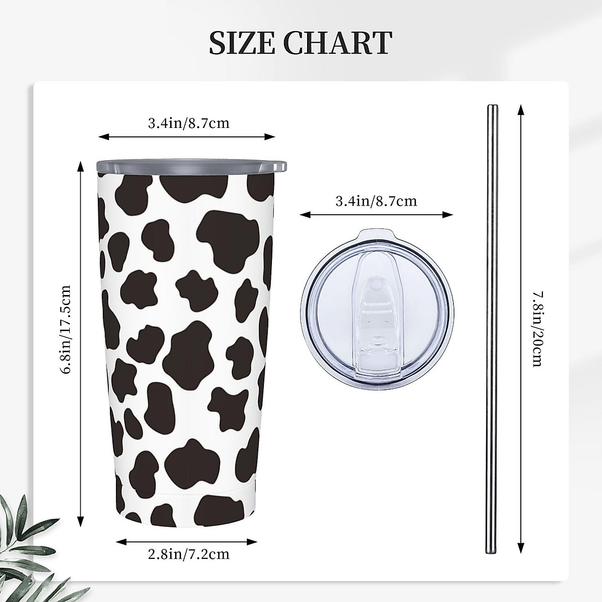 CHASOEA Cow Print Tumbler 20oz Black and White Stainless Steel Insulated Tumblers with Lid and Straw Cowhide Print Travel Coffee Mug Tea Wine Cups Water Bottle Cow Gifts for Women