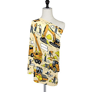 YYZZH Construction Car Building People Pattern Stretchy Baby Car Seat Cover Infant Canopy Nursing Covers Breastfeeding Cover Breathable Windproof Winter Scarf for Boys Girls