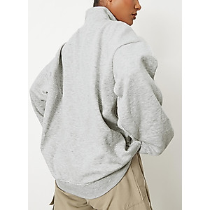 BLENCOT Womens Oversized Quarter Zip Contrast Stitch Pullover Sweatshirt Loose Up Drop Shoulder Winter Y2K Tops Gray XL