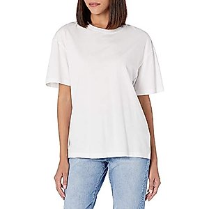 The Drop Women's Lydia Short Sleeve Loose Drop Shoulder Jersey T-Shirt , White, S