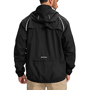 Men's Cycling Rain Jackets Waterproof Running Windbreaker Hooded Reflective Bike Hiking Biking Windproof Bicycle Riding(Black,XL)