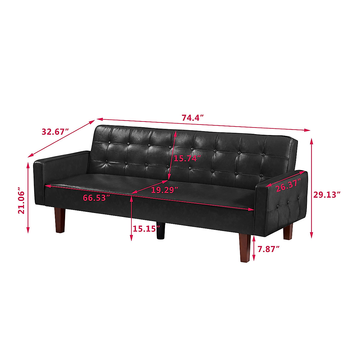 Faxu Leather Futon Sofa Bed Convertible Couch Daybed,Folded Upholstered Sleeper Loveseat for Small Space with Solid Wood Legs ,Multi-functional Tufted Sofa & Couches for Seating Napping Overnight