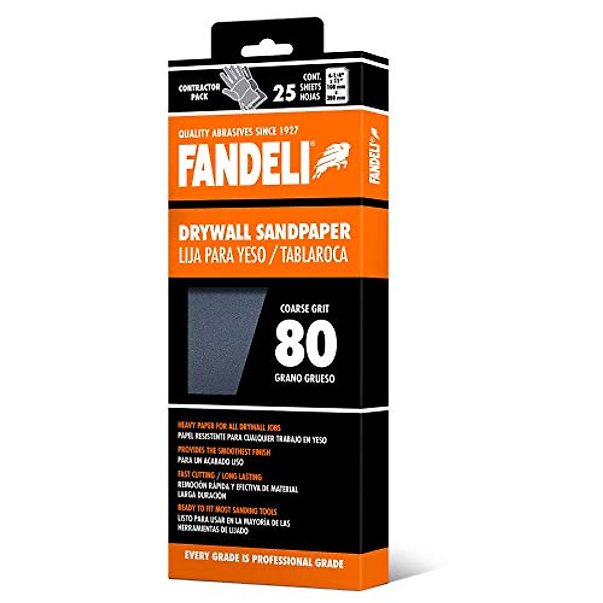 Fandeli | Multi-Purpose Sanding Paper | Grit 80 | 25 Sheets of 4-1/4 in.x 11 in | Perfect for Sanding Drywall | Hand Sanding | Orbital Sanders