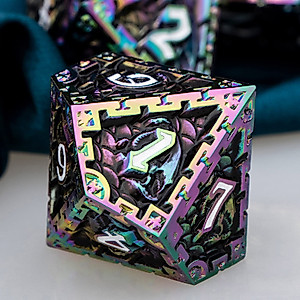 ARUOHHA Metal D&D Dice Set Dragon Design DND Rainbow Dice with Gift Box, D + D 7pcs Large Polyhedral Dice for Dungeons and Dragons RPG Role Playing Games Handmade D and D Dice D20 D12 D10 D8 D6 D4