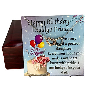 KINDPAW Birthday Gift Necklace for Daughter From Dad – Comes With a Birthday Wishes Message Card and a Jewelry Box (Interlocking Heart Necklace)