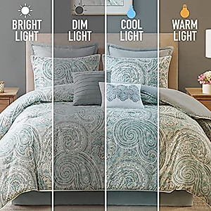 Comfort Spaces Cozy Comforter Set-Modern Classic Design, All Season Down Alternative Bedding, Matching Shams, Bedskirt, Decorative Pillows, Cal King, Kashmir Paisley Blue 8 Piece