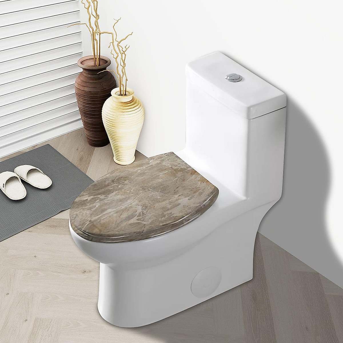 Elongated Toilet Seat Ceramic Floor Tiles Wall Tiles Natural Marble High Granite Surface For Resin Toilet Seat Quietly Slow Close with Quick-Release Hinges Toilet Seat with Cover Easy to Clean Install
