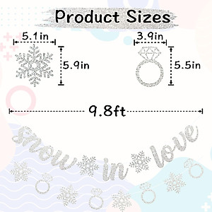 VILIFEVER 2 Pieces Snow in Love Banner Winter Bridal Shower Decorations, Glitter Silver Snowflake Ring Garland for Winter Snow Theme Wedding Engagement Party Decorations