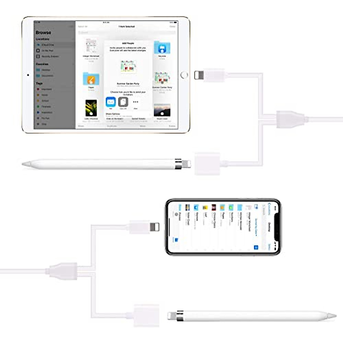 Charger Adapter for Apple Pencil Adapter Compatible with iPad Pro Pencil Accessories Male to Female Flexible Connector 2in1 Charging Cable 150CM