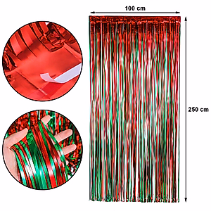 Sumind 4 Pack Foil Curtains Metallic Fringe Curtains Shimmer Curtain for Birthday Wedding Party Christmas Decorations (Red and Green)