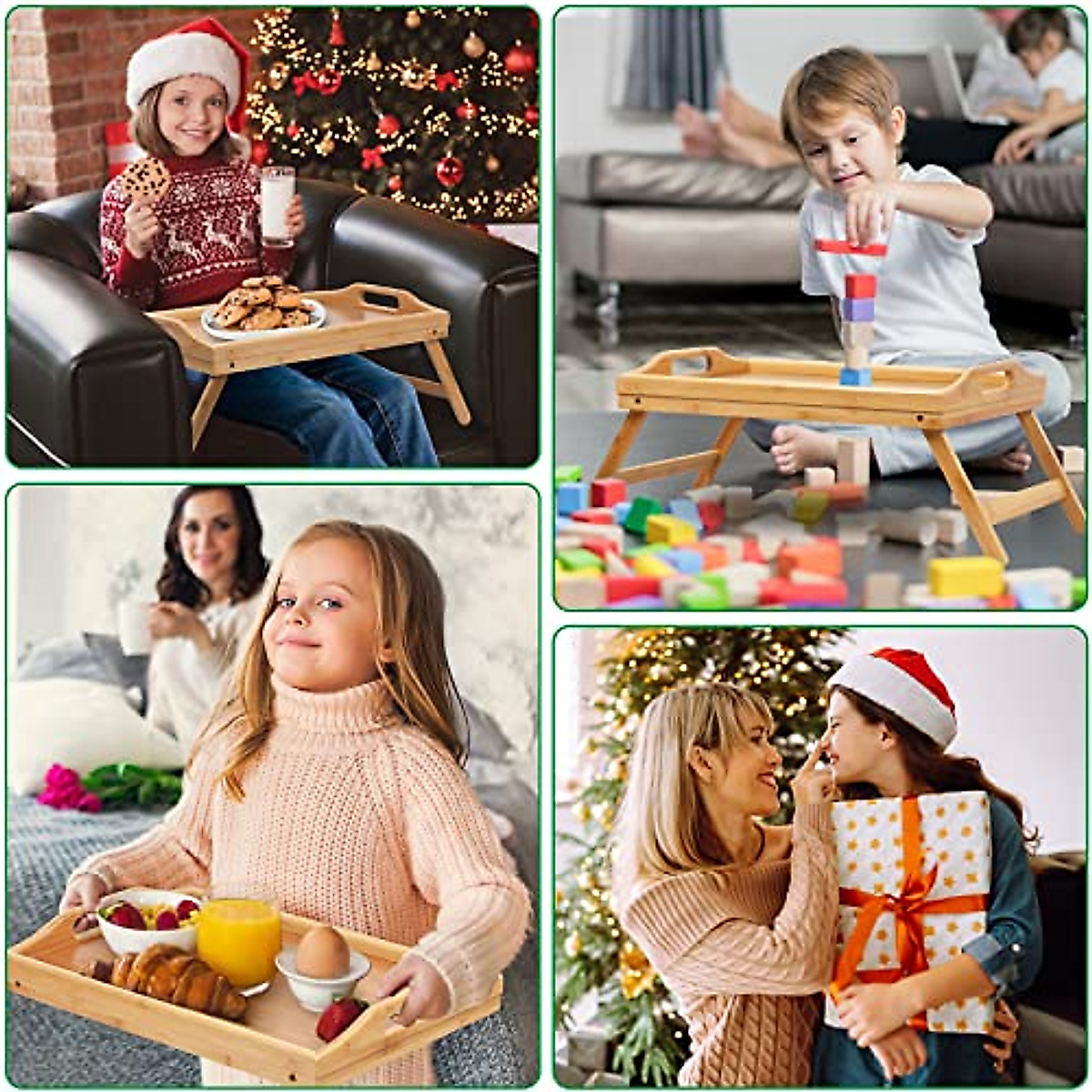 Bed Tray Table Folding Legs with Handles Breakfast Tray for Sofa Eating,Drawing,Platters Bamboo Serving Lap Desk Snack Tray