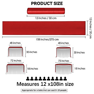 Sunfiy 12 Pack Satin Table Runner 12 x 108 Inch Red Long Table Cloth Satin Table Runners for Wedding Banquet Graduations Birthday Party Decoration