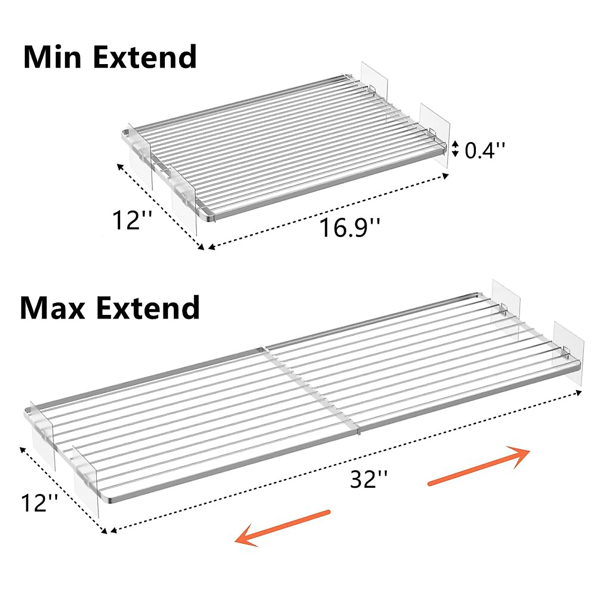 Slideep Expandable Closet Wire Shelves Stainless Steel, Heavy Duty Tension Shelf Cabinet Organizer, Strong Adhesive Closet Divider Organizer System (Large, 3Pack)
