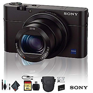 Sony Cyber-Shot DSC-RX100 IV Camera DSCRX100M4/B with Soft Bag, Additional Battery, 64GB Memory Card, Card Reader, Plus Essential Accessories