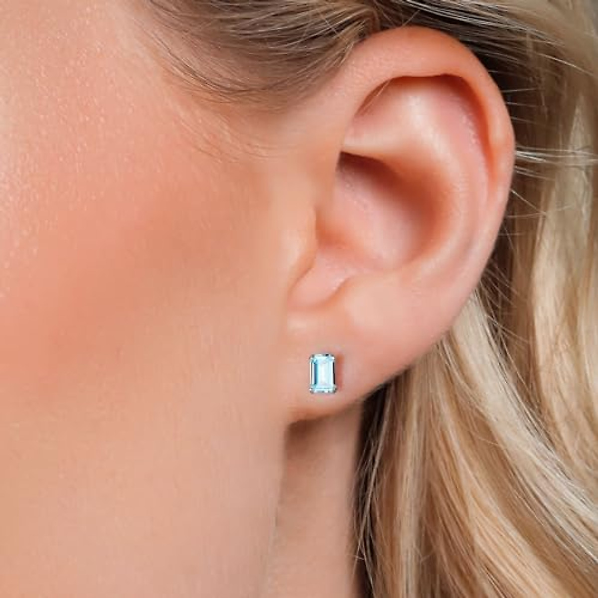 Gem Stone King 925 Sterling Silver 6X4MM Emerald Cut Gemstone Birthstone Stud Earrings For Women
