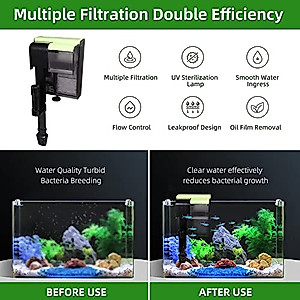 5W UV Sterilizer Hang-On Back Filter，Fish Tank Filter for Aquariums，Aquarium Filter with Surface Skimmer 3 in 1 Filter Up to 10-20 Gallons (QF-08)