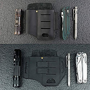 VIPERADE PJ13 + PJ15 EDC Organizer Leather Sheath for Multitools/Knives, AA Flashlights Folding Knives, Tactical pens