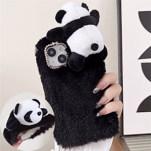 for Motorola Moto G Stylus(5G) (2023) Furry Phone Case, Cute Lazy Panda Soft Lovely Cartoon Animal Doll Fluffy Hairy Fur Plush Phone Case Heart Shaped Love Pattern