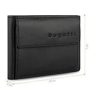 Bugatti Super Slim Mini Leather Wallet - Small Wallet with RFID Protection, Black, black