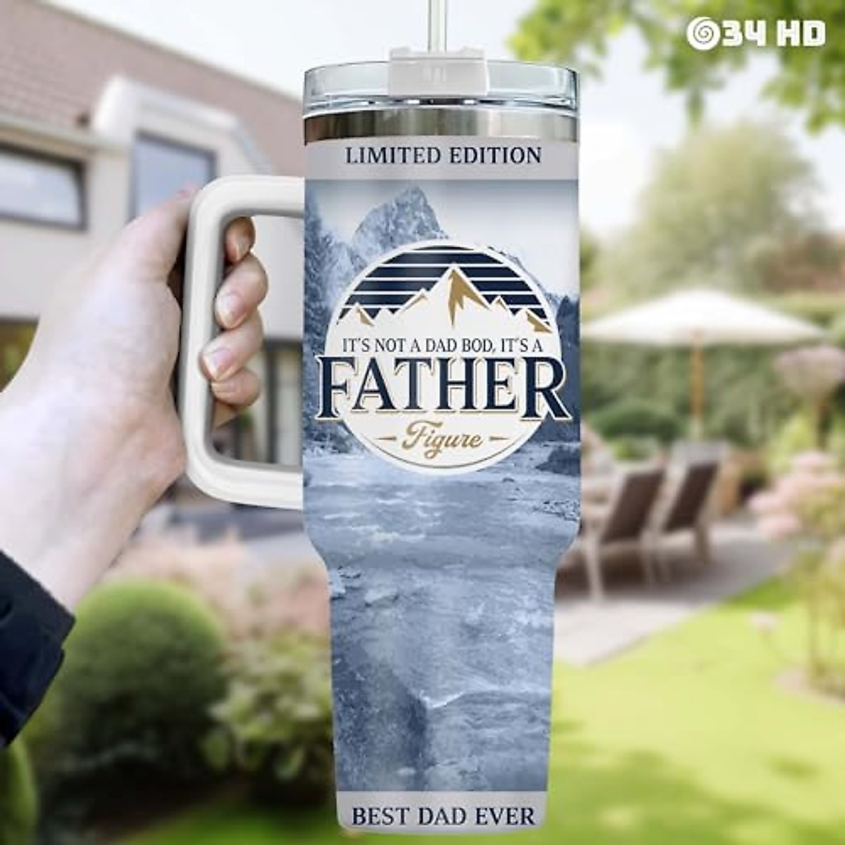 34HD Dad Light Tumbler with Lid & Straw, 40oz Stainless Steel Vacuum Insulated Dad Coffee Mug, Daddy Gifts from Daughter Son Wife, Men Gifts for Fathers Day Birthday Christmas