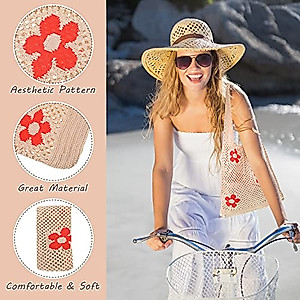 4 Pcs Crochet Tote Bag Y2K Aesthetic Tote Bag Fairy Grunge Tote Bag Fairycore Knitted Cute Beach Shoulder Bag for Women Girls (Flower)