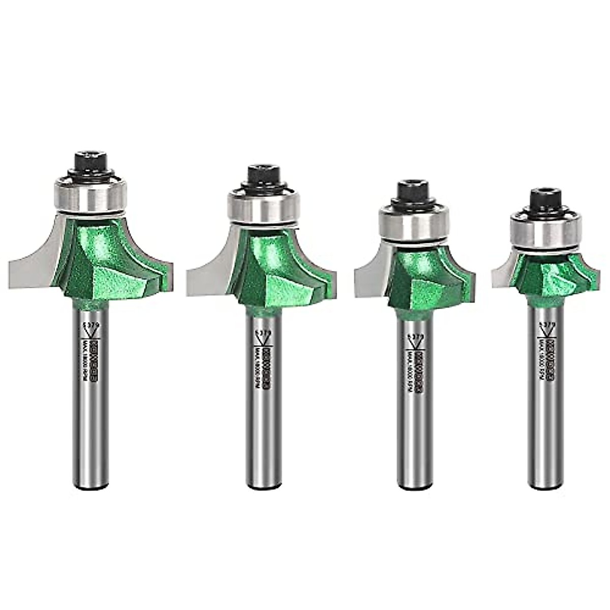 KOWOOD Pro Roundover Bit Set 4 Pcs, 1/4 Inch Shank Router Bit Set, R:1/8", 3/16", 1/4", 5/16"，Designed for Woodworking Enthusiasts