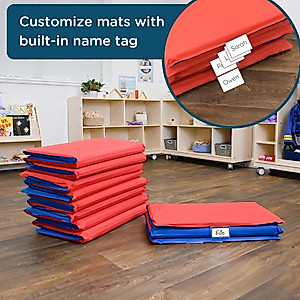 Children’s Factory 1 Inch Thick Rest Mats for Preschool, 4-Section Nap Mats for Daycare, Nursery, Classroom, Red-Blue, 10 Pack