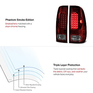 VIPMOTOZ LED Tail Light Lamp Assembly For 1997-2003 Ford F150 & 1999-2007 Ford Superduty F250 F350 Pickup Truck - Metallic Chrome Housing, Smoke Lens, Driver and Passenger Side