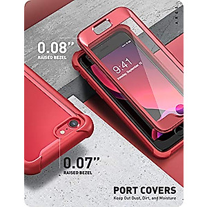 i-Blason Ares for iPhone SE Case 2022 (3rd Gen), [Built-in Screen Protector] Dual Layer Rugged Clear Bumper Case for iPhone SE 2022/ iPhone SE 2020/ iPhone 8/ iPhone 7 (Red)